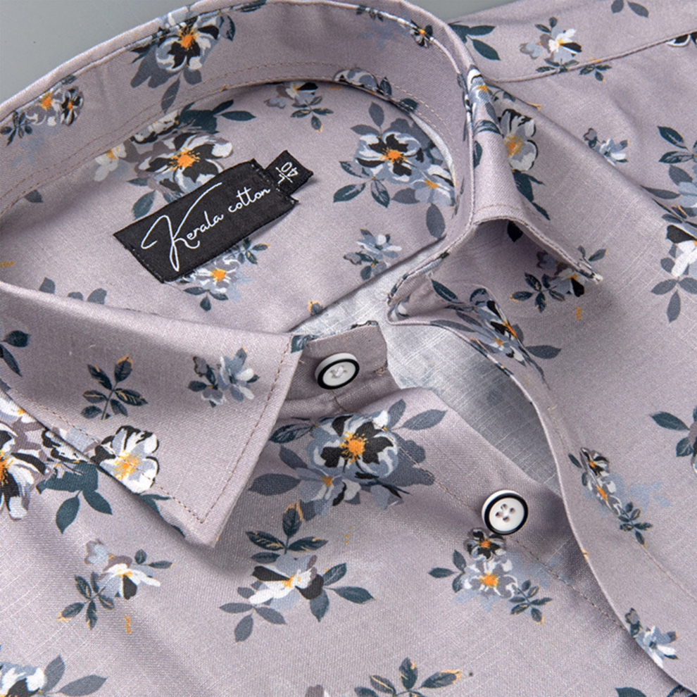 Digital Gray Rama Flower Print Shirts for Men – Kerala Cotton