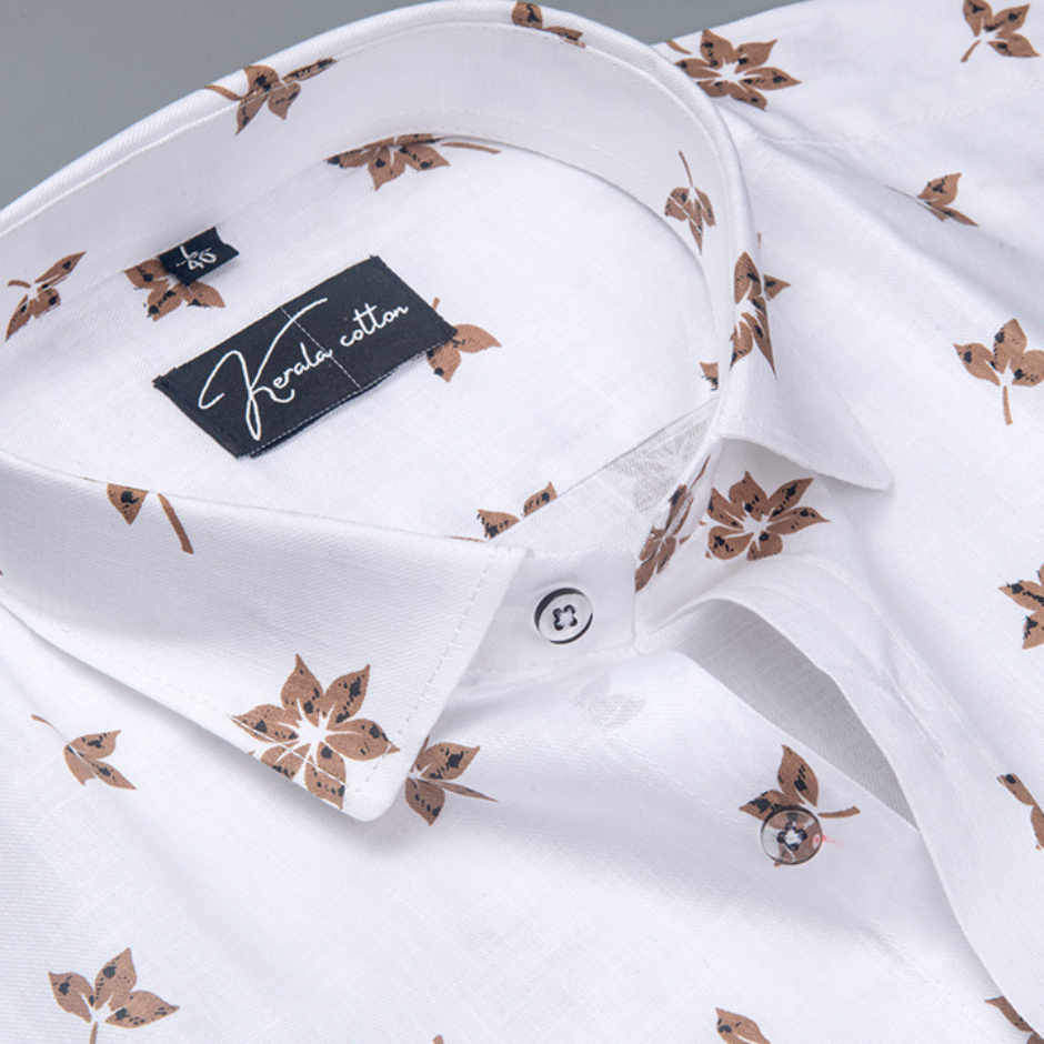 Turkey Linen White With Brown Flower Shirts for Men – Kerala Cotton